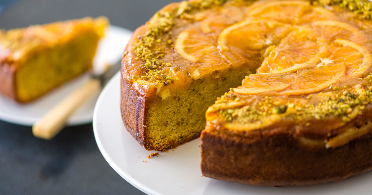 Sticky orange and pistachio cake